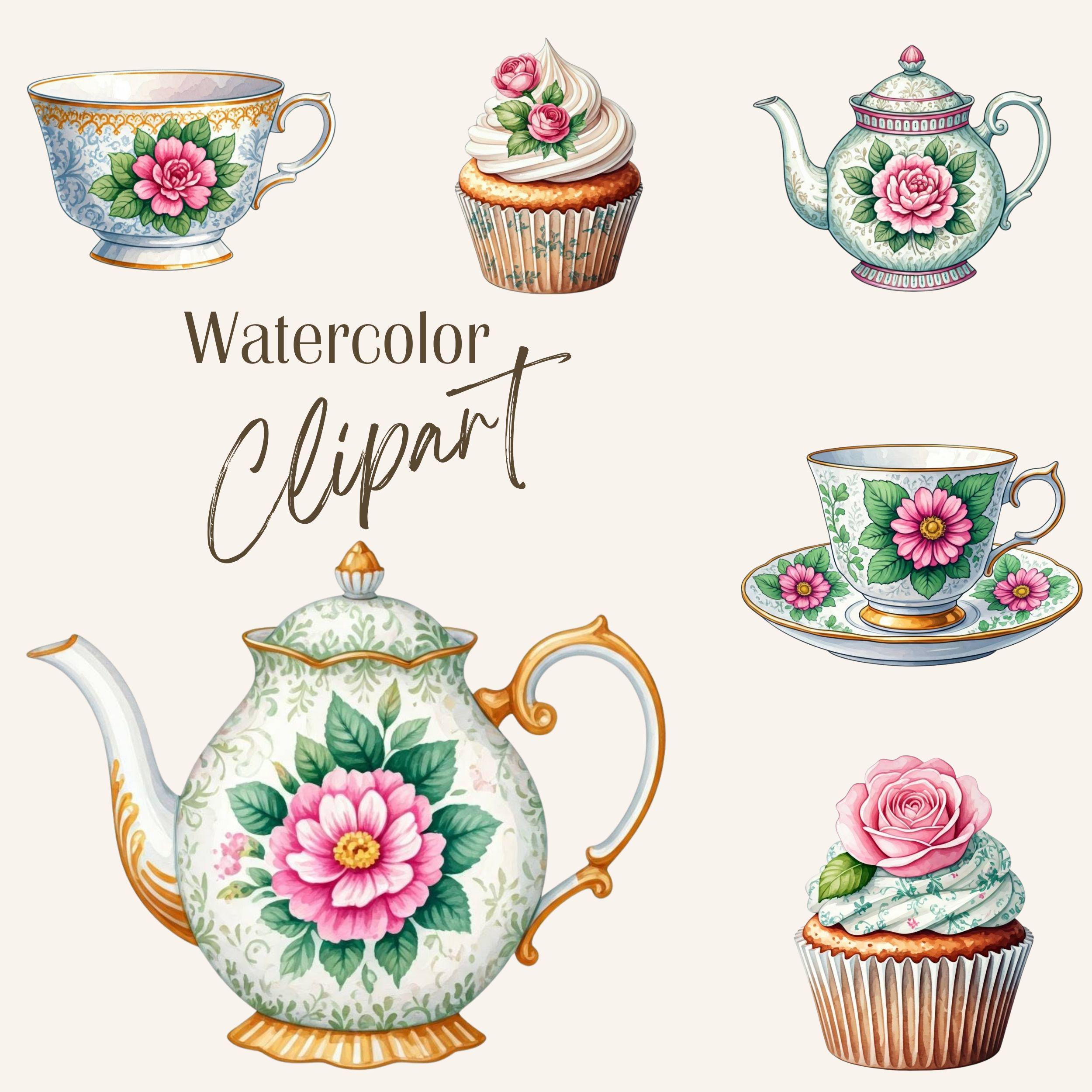 Victorian Tea Party Clipart Set, 20 Watercolor PNG Files, Regency Era ...