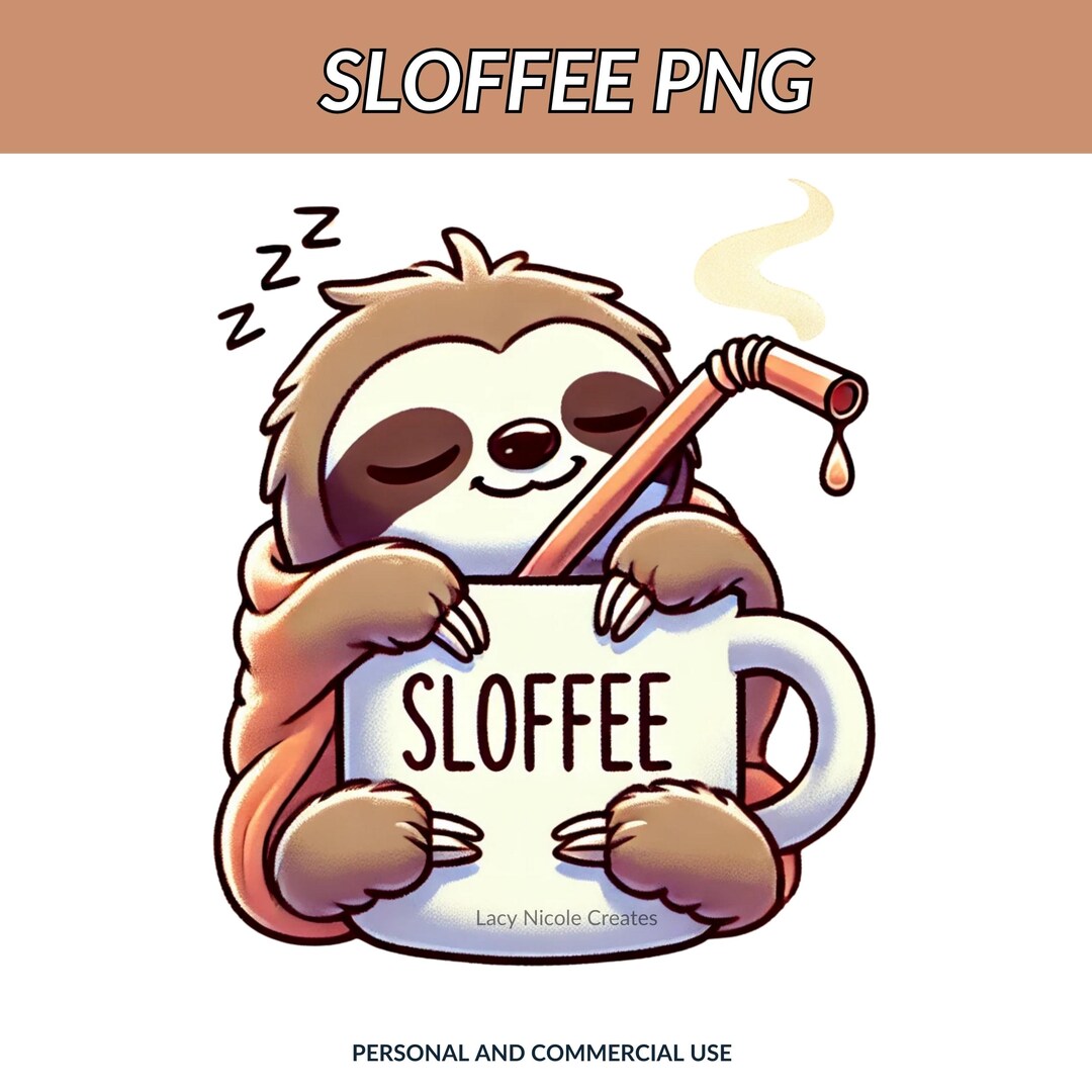 Sloth PNG, Funny Coffee PNG, "sloffee" Clipart, Instant Digital ...