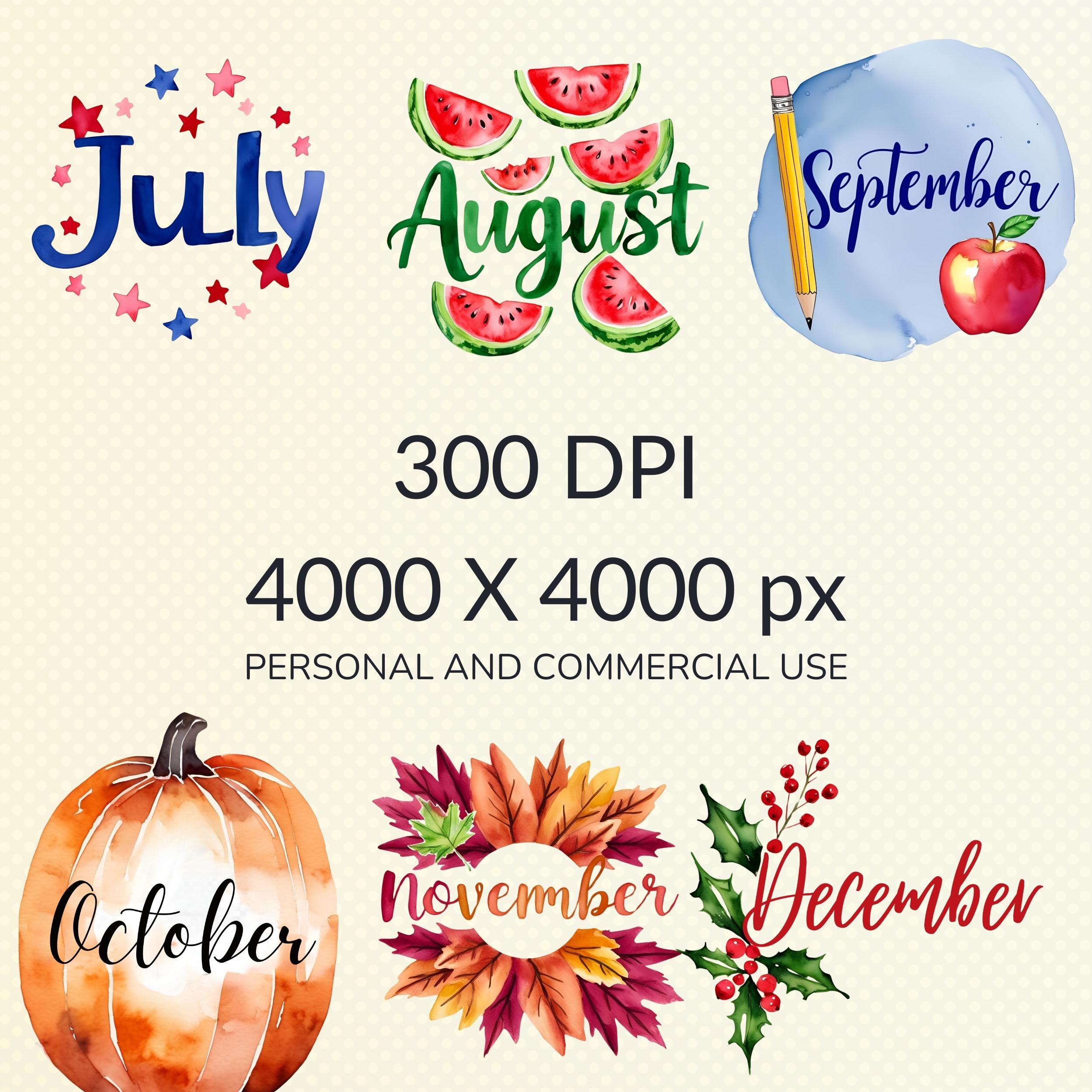 Digital Months PNG Bundle – January to December | Names of the Month ...