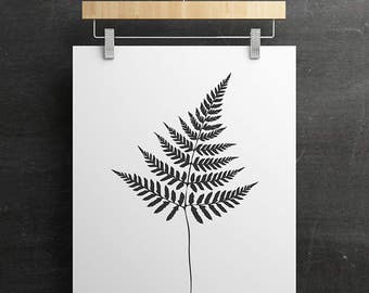 Fern Leaf Print. Botanical Illustration. Black Wall Décor. | Etsy