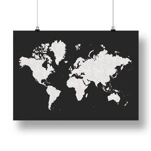 World Map Poster. Black White Large World Map. Affiche Scandinave ...