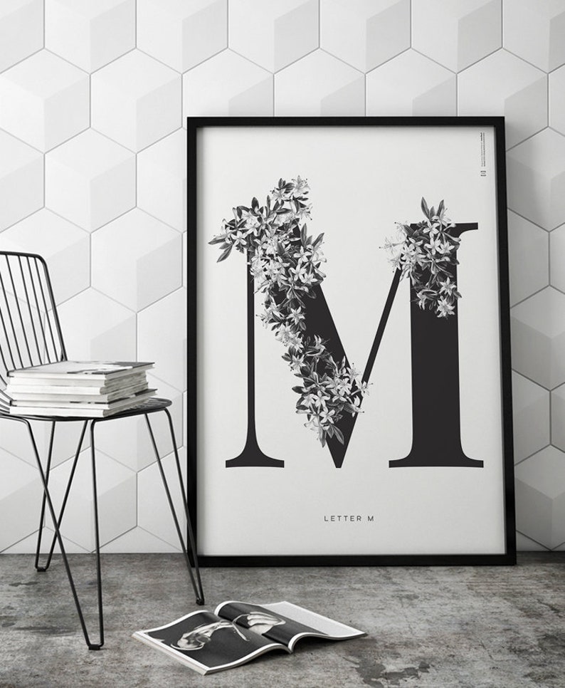 Letter M Typography Print. Monogram Art. Initial Print. - Etsy