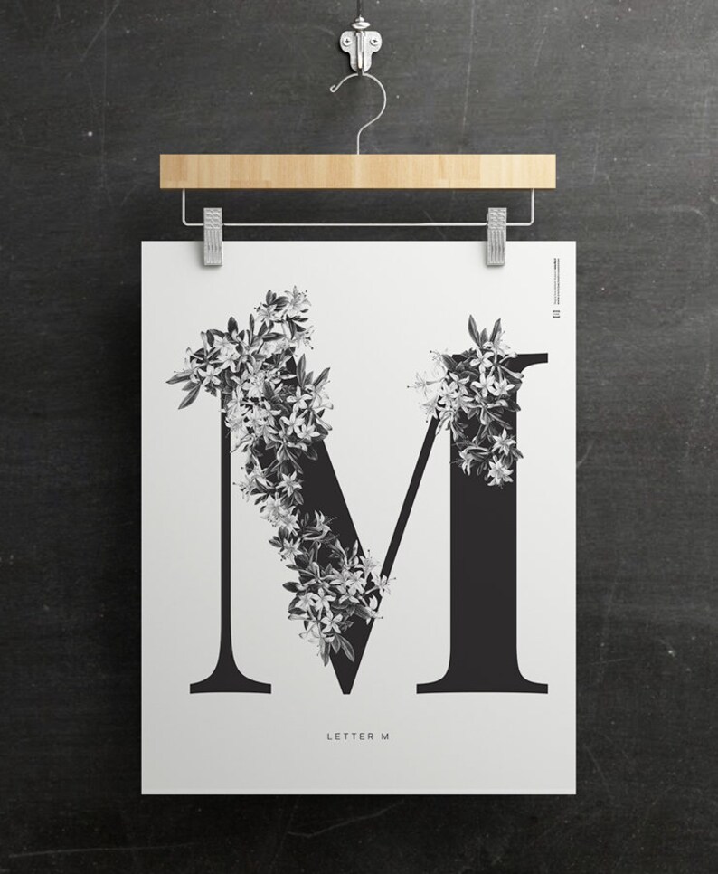 Letter M Typography Print. Monogram Art. Initial Print. - Etsy
