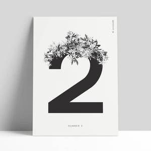 Number 2 Typography Print. Number Two Floral Print. Vintage Inspired ...