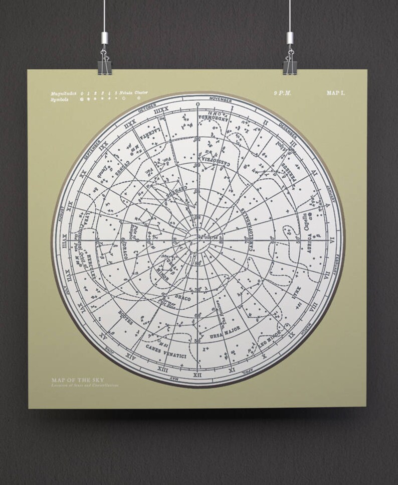 Star Map Constellations Print. Map of the Sky. Planisphere Astronomy ...