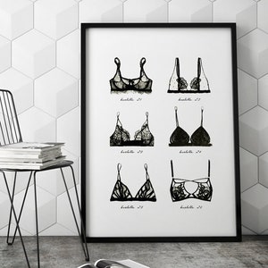 Bra Poster. Lingerie Wall Art Print. Black Lace Bralette Poster ...