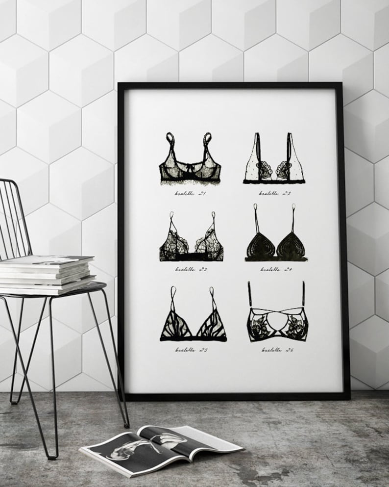 Bra Poster. Lingerie Wall Art Print. Black Lace Bralette | Etsy