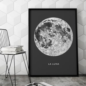 Full Moon Poster. La Luna Moon. Lunar Moon. Vintage Luna Print. Solar ...