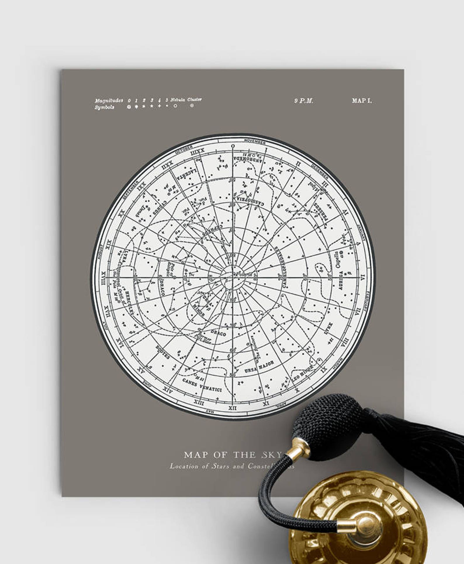 Star Map Constellations Poster. Map of the Sky. Modern Vintage | Etsy