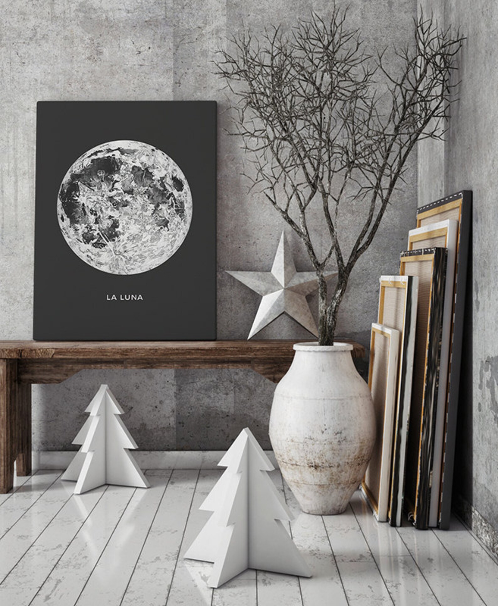 Full Moon Canvas. La Luna Moon Canvas Gallery Wrap. Lunar Moon - Etsy