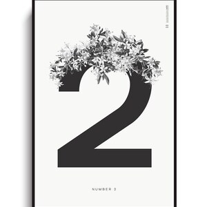 Number 2 Typography Print. Number Two Floral Print. Vintage Inspired ...