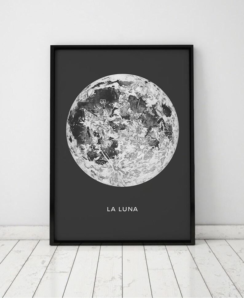 Full Moon Poster. La Luna Moon. Lunar Moon. Vintage Luna Print. Solar ...