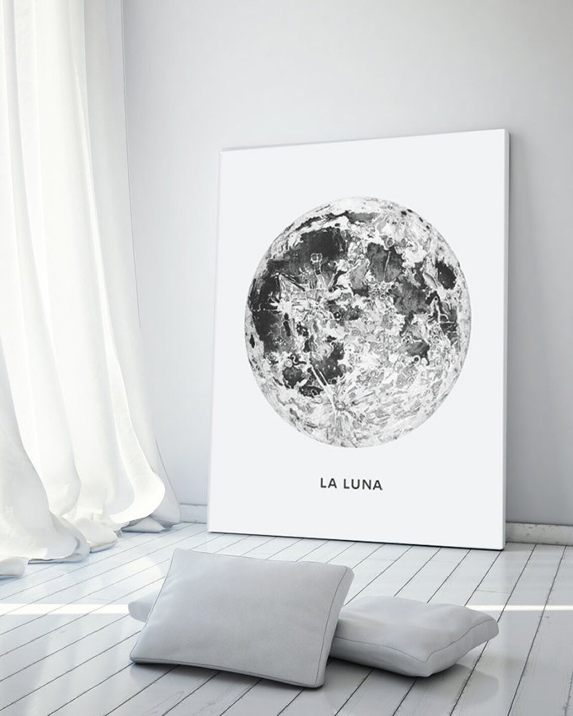 Full Moon Canvas. La Luna Moon Canvas Gallery Wrap. Lunar Moon Print ...