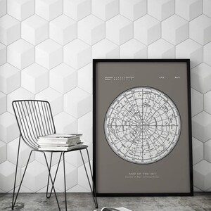 Star Map Constellations Poster. Map of the Sky. Modern Vintage ...