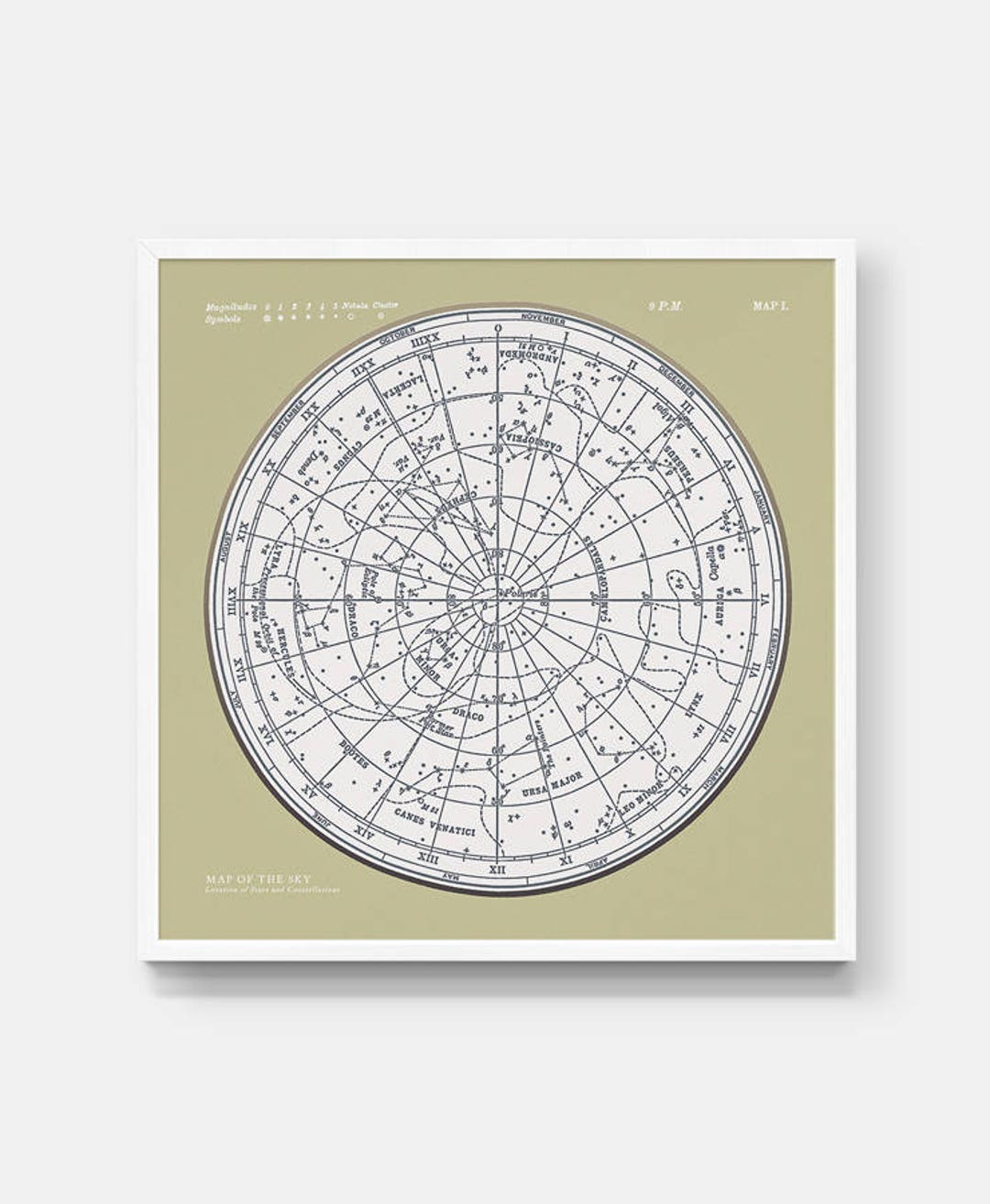 Star Map Constellations Print. Map of the Sky. Planisphere Astronomy ...