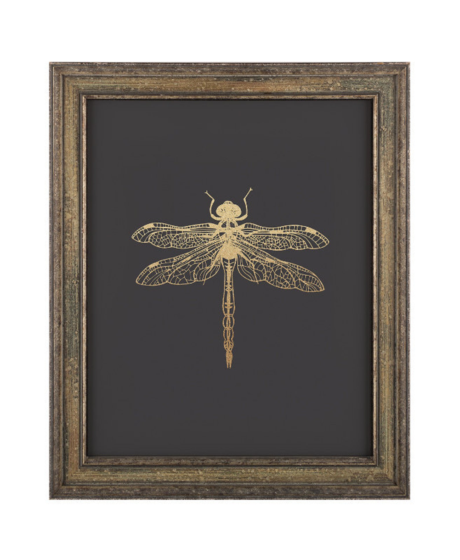 Dragonfly Print. Faux Gold Insect Poster. Winged Insect Art. Mustard ...