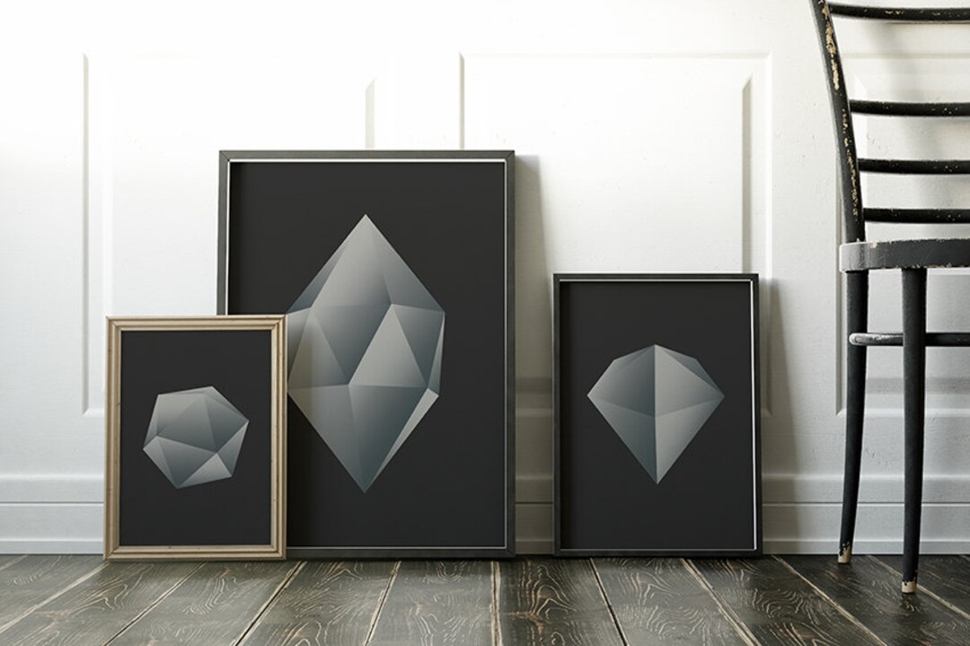 Geometric Shape Triptych - PRINTABLE FILE. Polygonal Grey Ombre Trendy ...