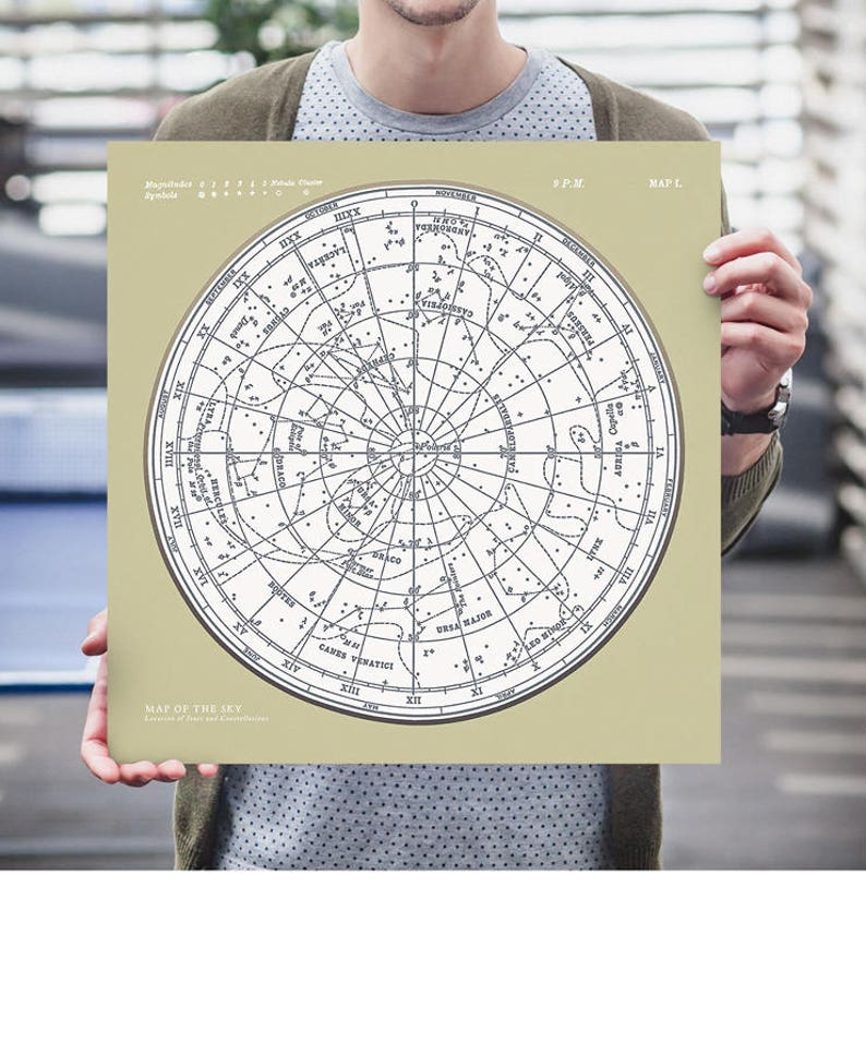 Star Map Constellations Print. Map of the Sky. Planisphere Astronomy ...