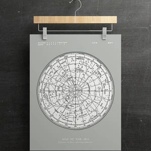 Star Map Constellations Poster. Map of the Sky. Modern Vintage ...