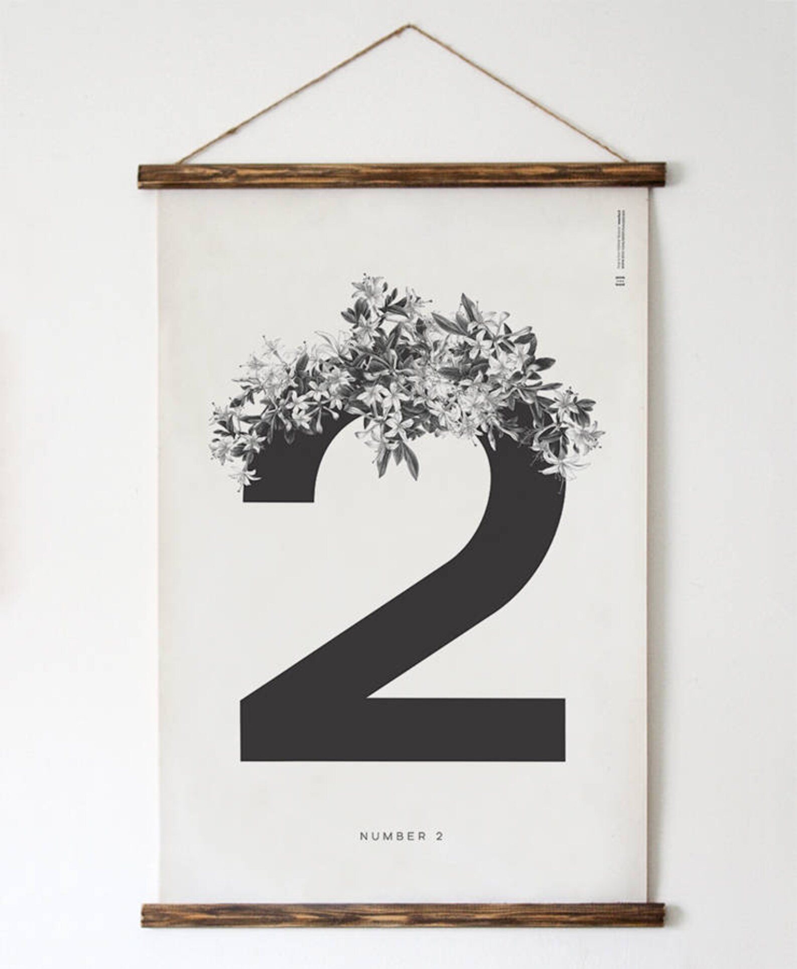 Number 2 Typography Print. Number Two Floral Print. Vintage Inspired ...