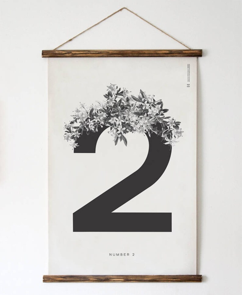 Number 2 Typography Print. Number Two Floral Print. Vintage Inspired ...