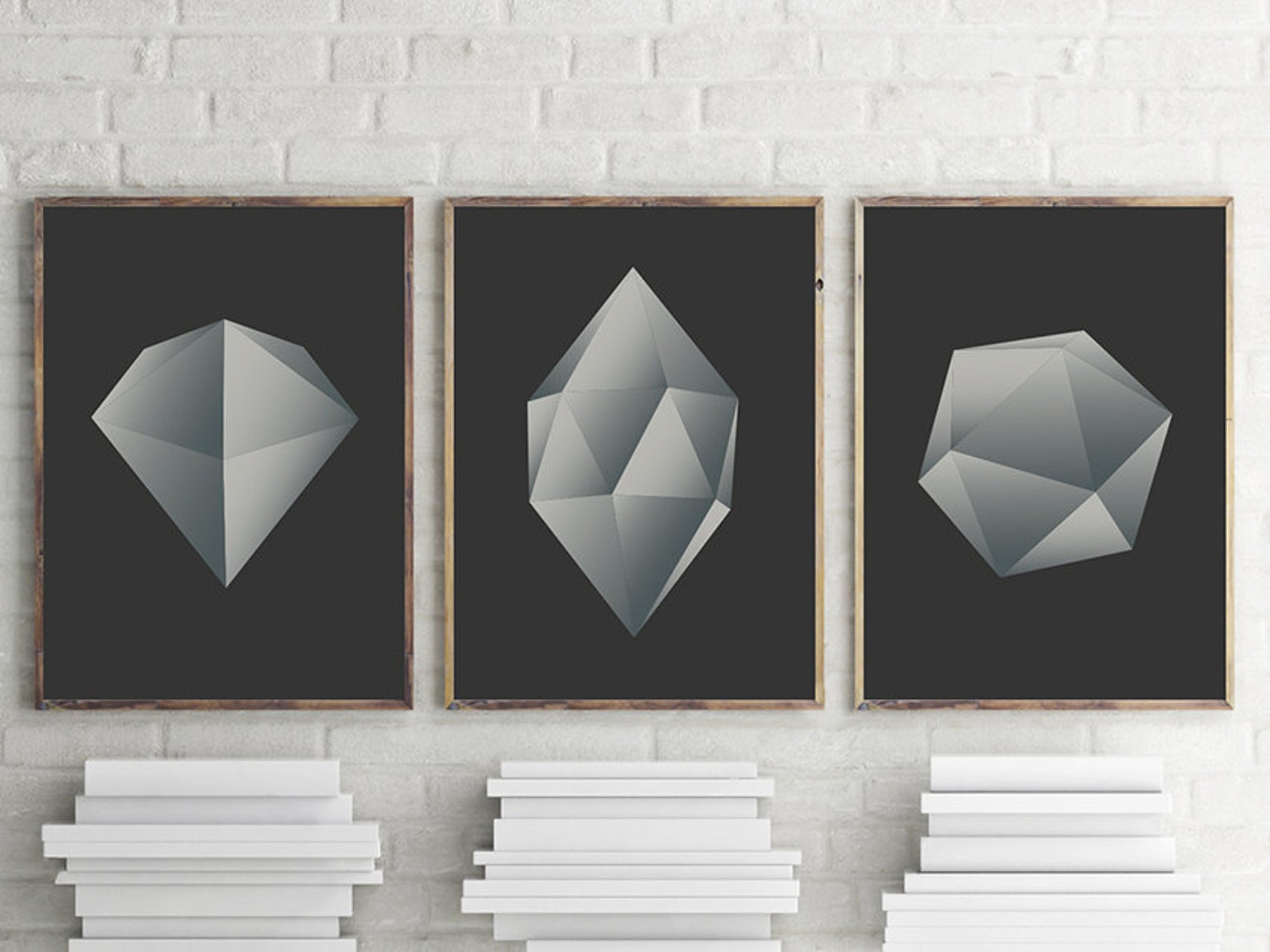 Geometric Shape Triptych PRINTABLE FILE. Polygonal Grey | Etsy