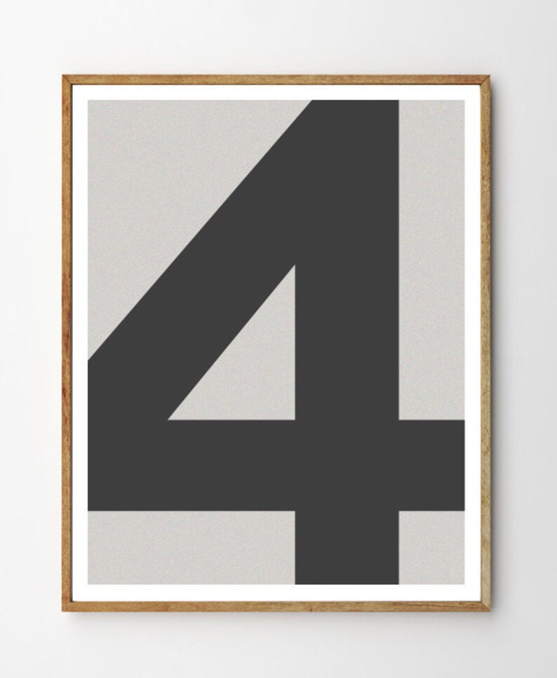 Number 4 Typography Printable Poster Instant Download. | Etsy