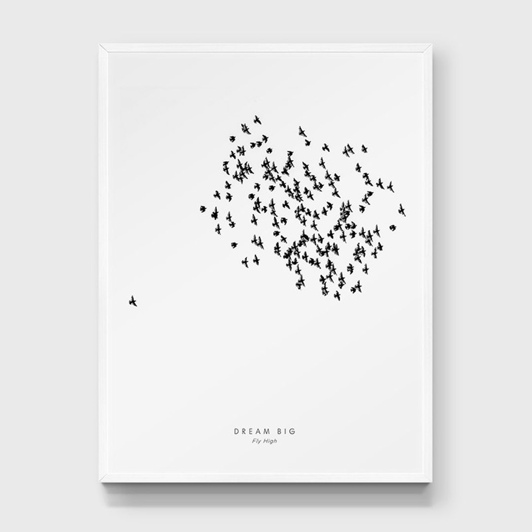 Flying Birds Print - PRINTABLE FILE. Flock of Birds. Black White ...