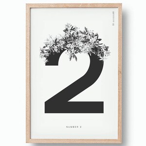 Number 2 Typography Print. Number Two Floral Print. Vintage Inspired ...