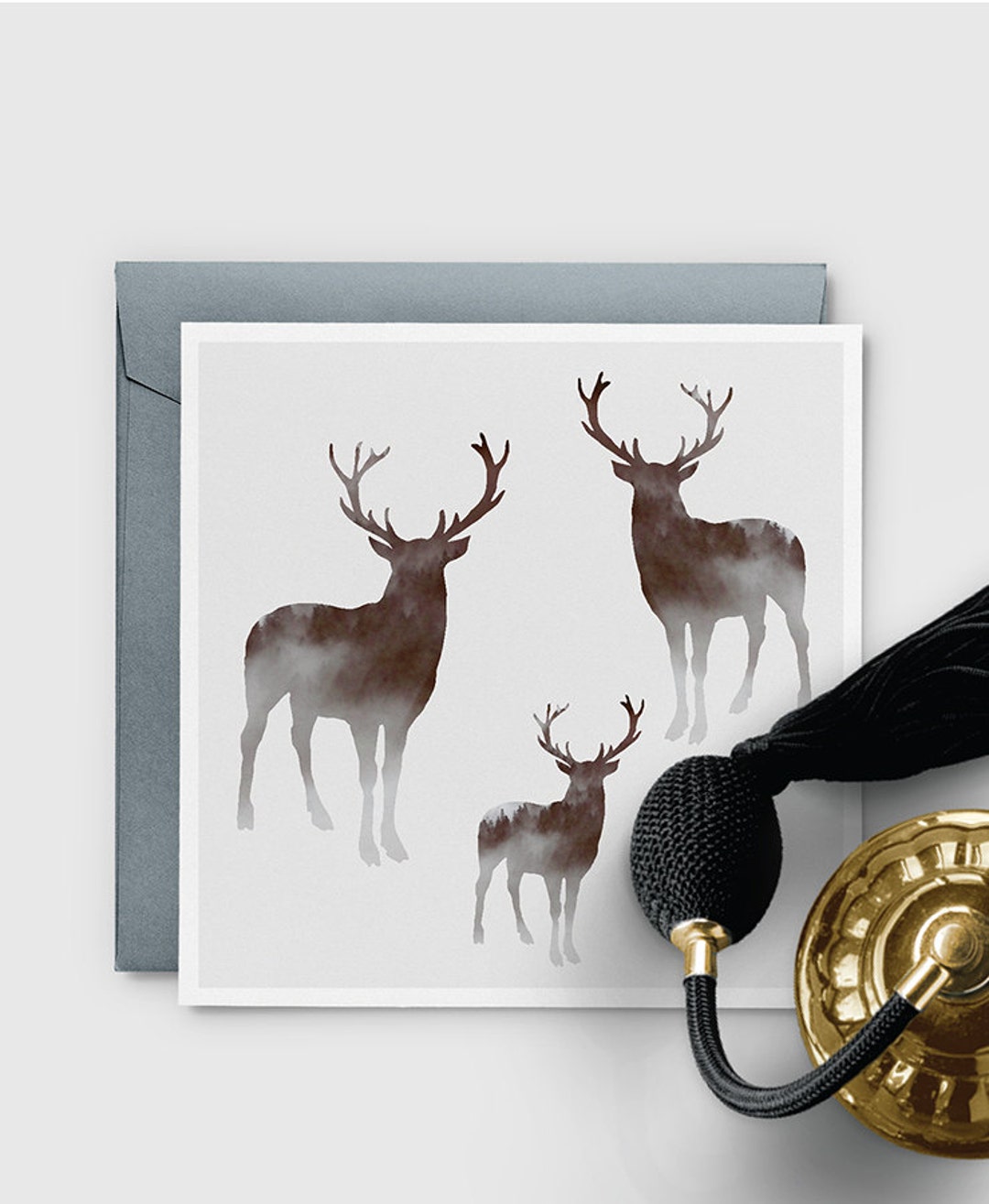 Winter Deer Greeting Card - PRINTABLE FILE. Stag Greetings Card. 5x5 ...