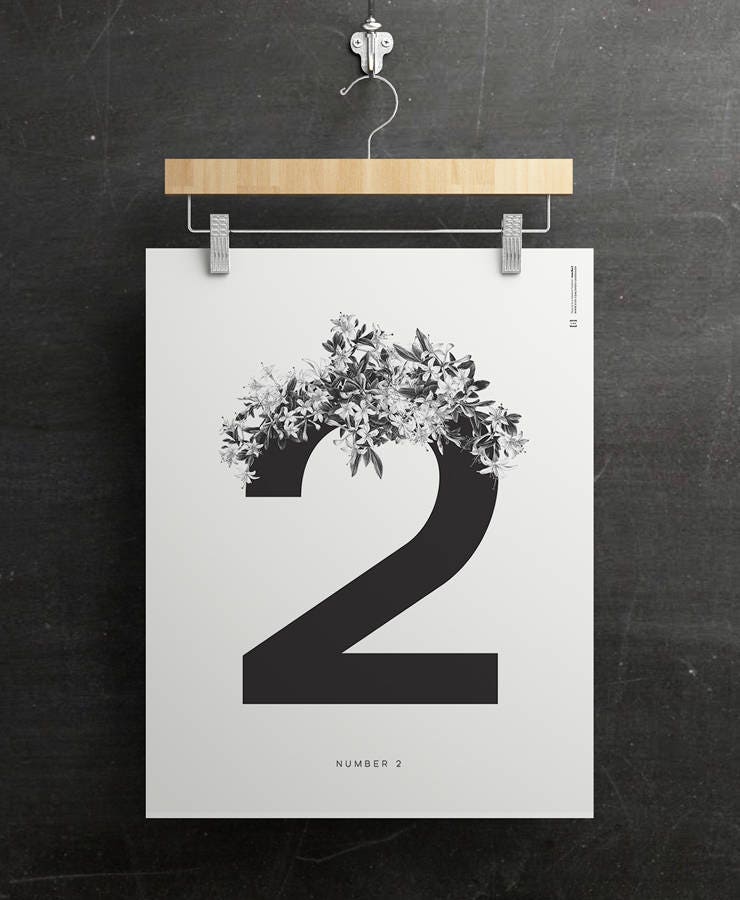 Number 2 Typography Print. Number Two Floral Print. Vintage Inspired ...
