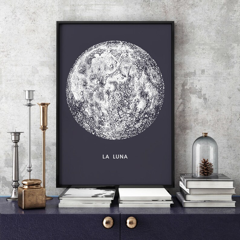 Full Moon Poster - PRINTABLE FILE. La Luna Moon Poster. Lunar Moon ...
