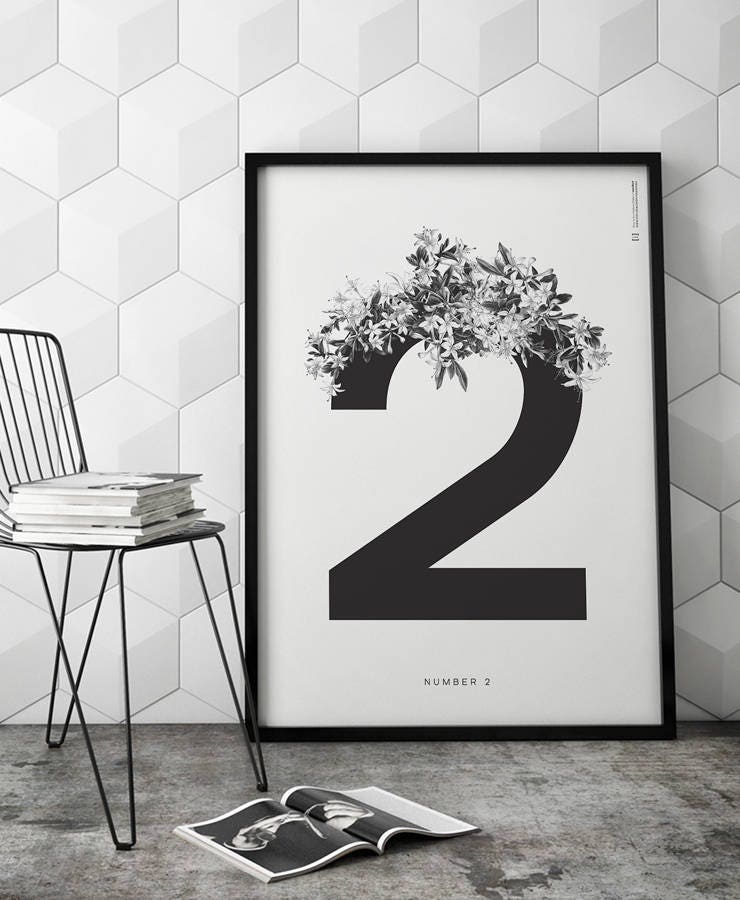 Number 2 Typography Print. Number Two Floral Print. Vintage Inspired ...