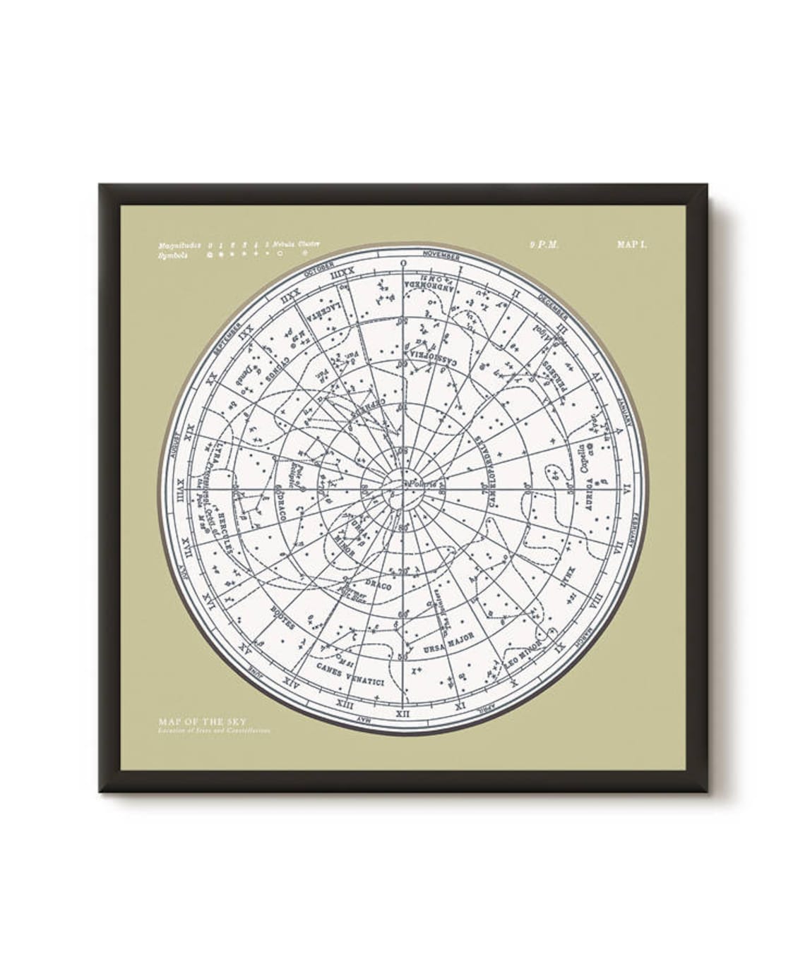 Star Map Constellations Print. Map of the Sky. Planisphere Astronomy ...