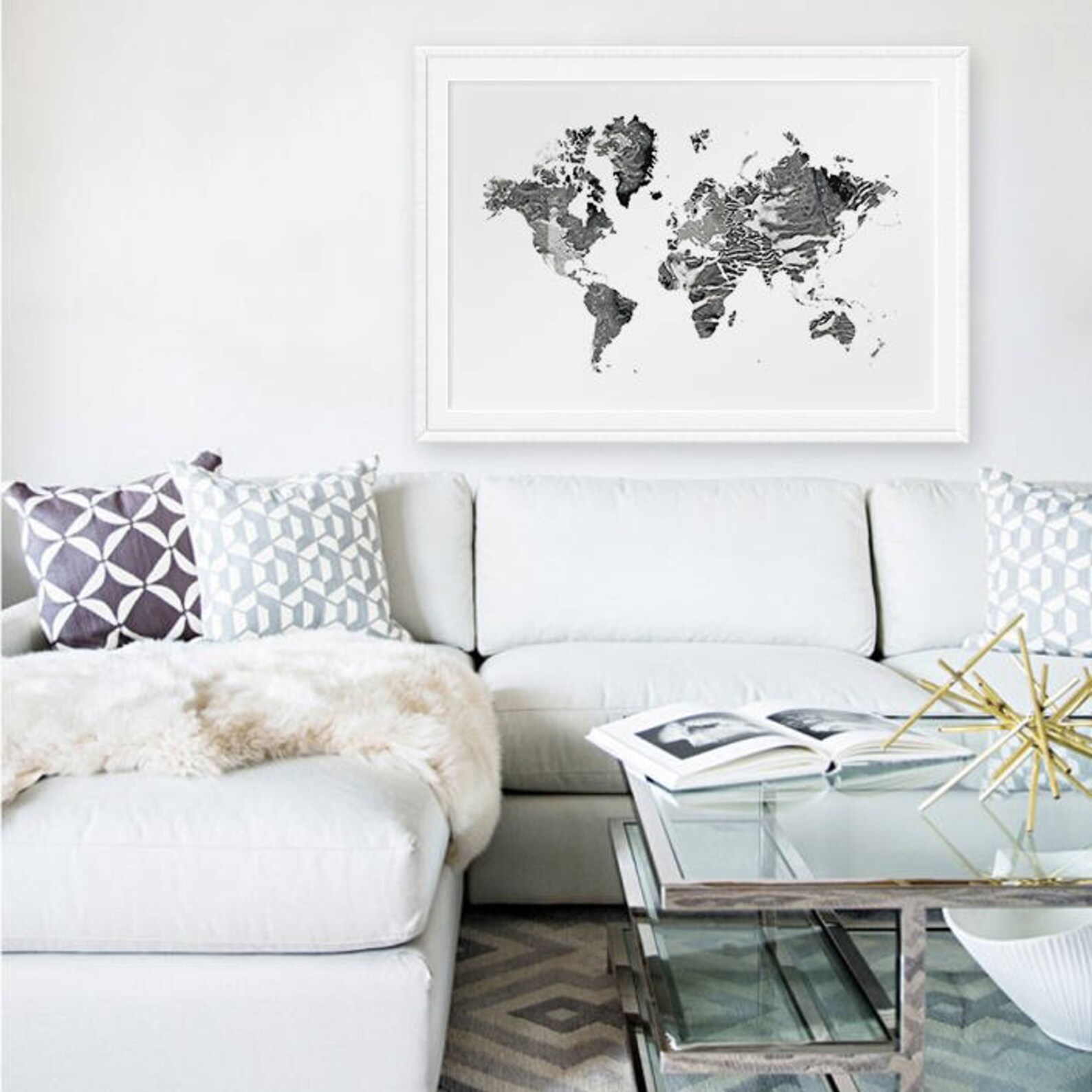 World Map Poster. Marble Large World Map. Affiche Scandinave. Travel ...