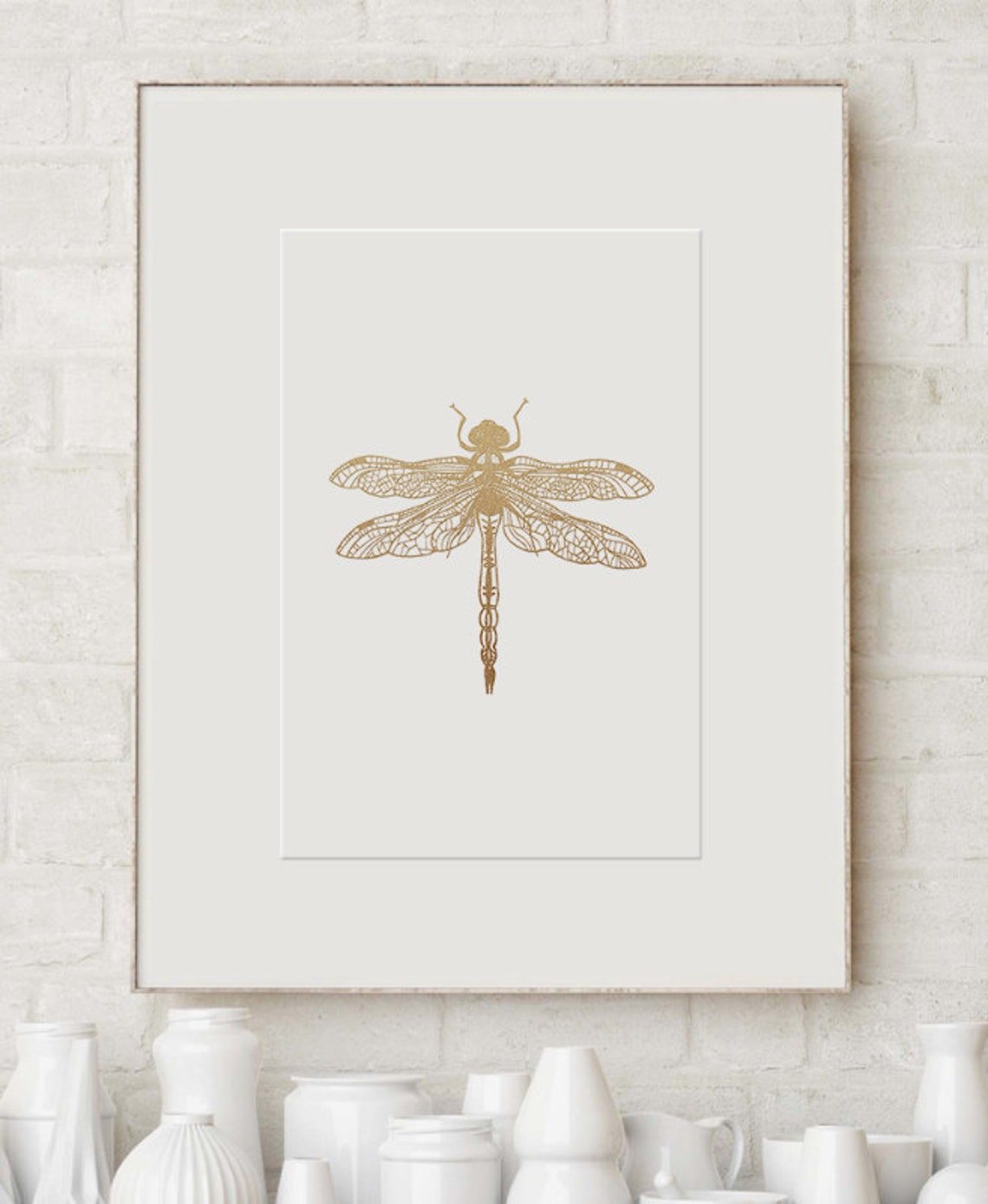 Dragonfly Print. Faux Gold Insect Poster. Winged Insect Art. | Etsy