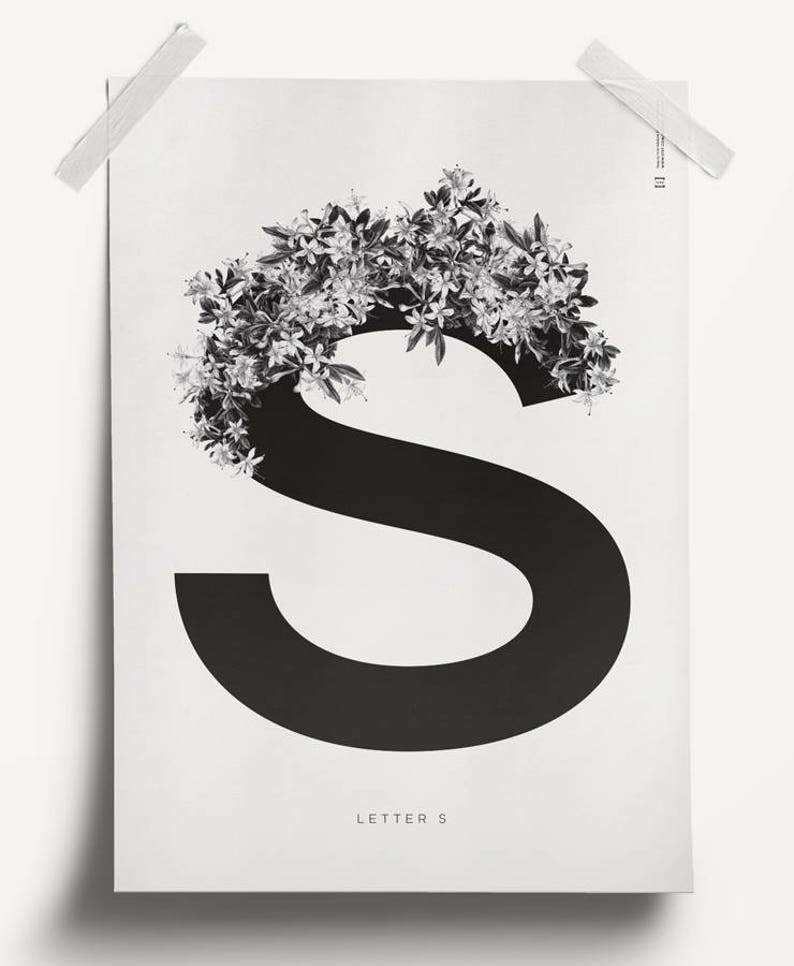 Letter S Typography Print. Monogram Art. Initial Print. Vintage ...