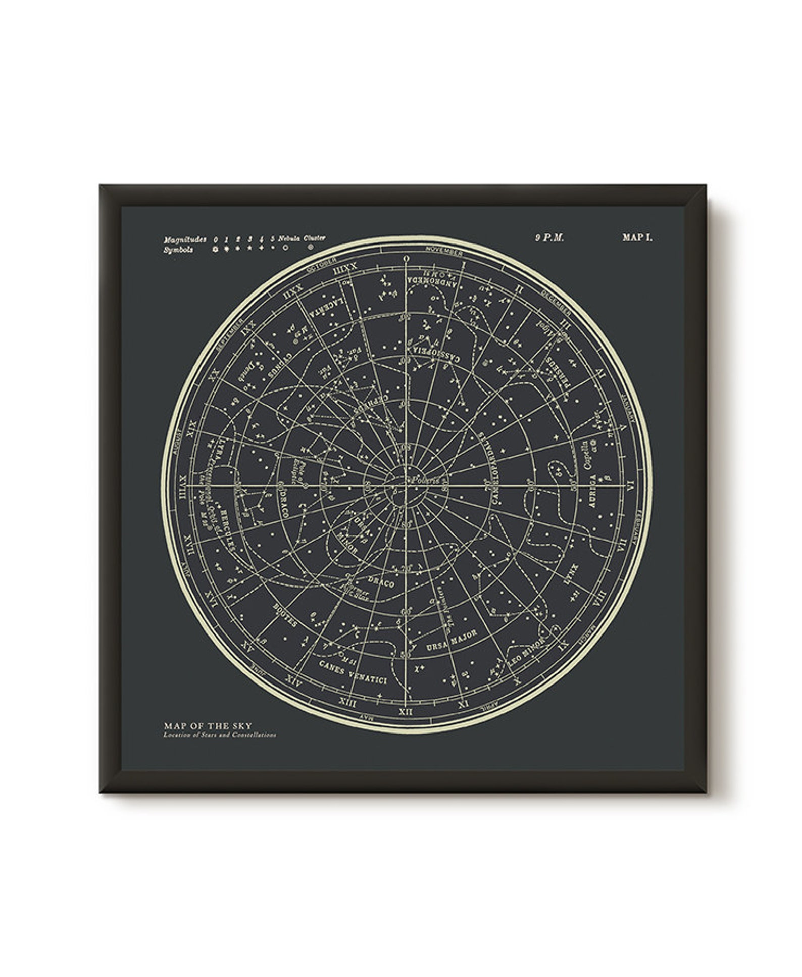 Star Map Constellations Framed Poster. Ready to Hang Print. Map of the ...