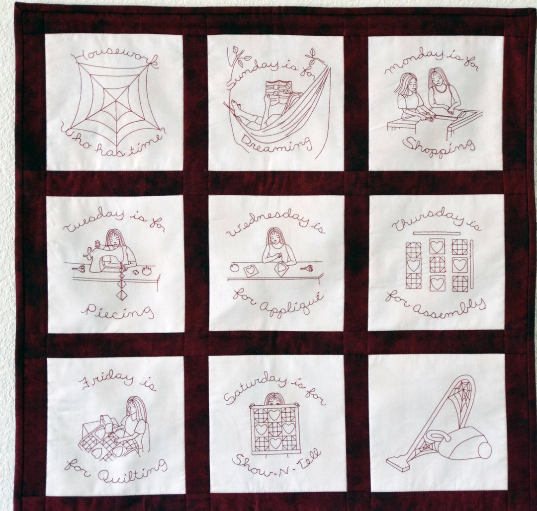 Redwork Embroidery Pattern for Tea Towels and Wall Hanging (hand and ...