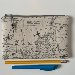 Canvas Flat Zipper Pouch, Travel Map Fabric, Tech Accessory Bag, Makeup ...