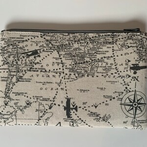 Canvas Flat Zipper Pouch, Travel Map Fabric, Tech Accessory Bag, Makeup ...
