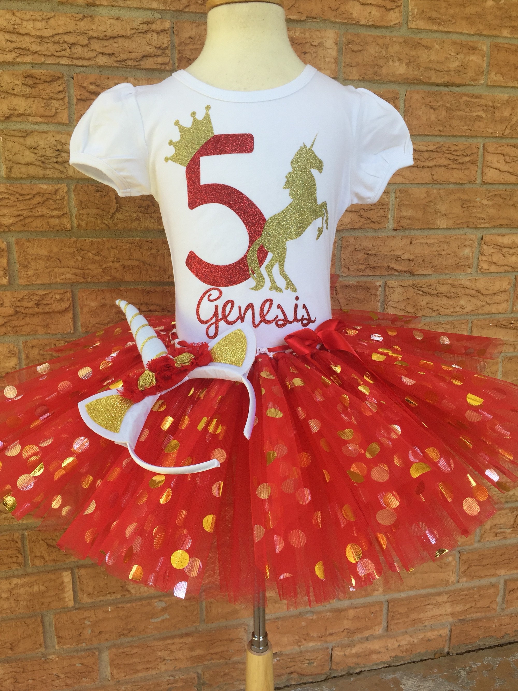 Red unicorn birthday shirt 5th birthday outfit girls fifth | Etsy