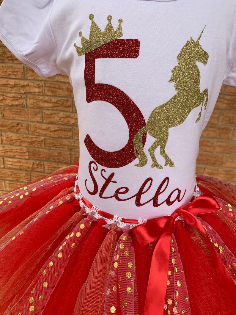 Red Unicorn Birthday Shirt, 5th Birthday Outfit, Girls Fifth Birthday ...
