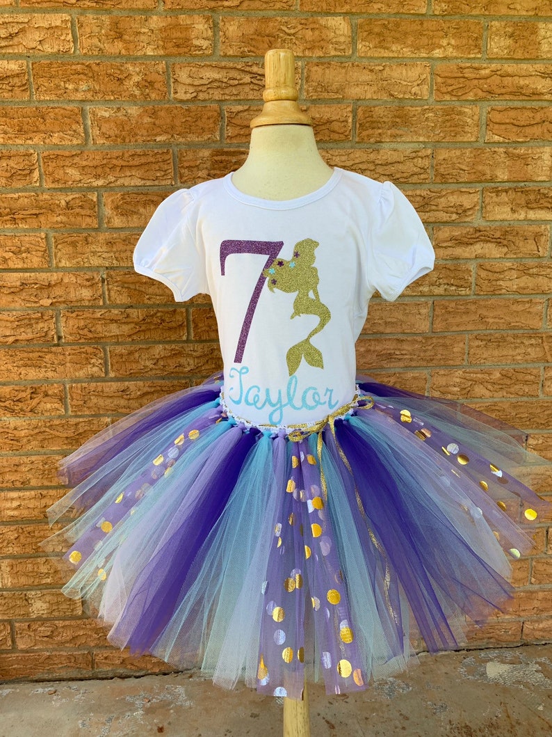 Girls seventh mermaid birthday outfit 7th Birthday tutu | Etsy