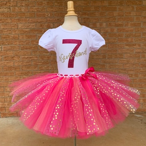 Girl's Seventh Birthday, 7th Birthday Tutu, 7 Pink and Gold, Girls ...