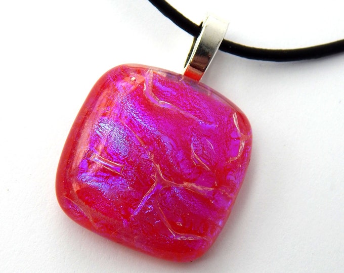 Small Red Pendant With Blue Overlay Iridescent Jewelry Kilformed Hot ...