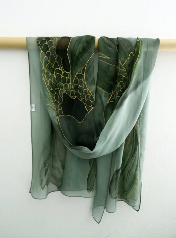 Koi fish silk scarfChiffon silk scarfHand painted | Etsy