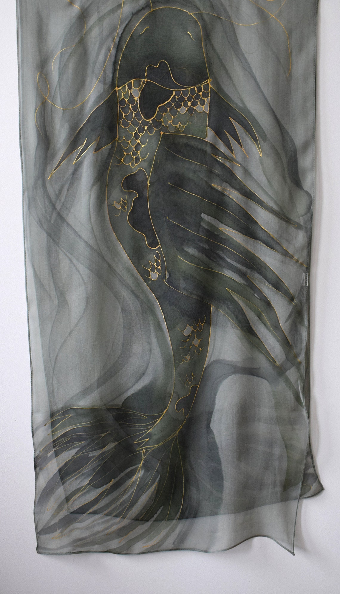 Koi Fish Silk Scarfchiffon Silk Scarfhand Painted | Etsy