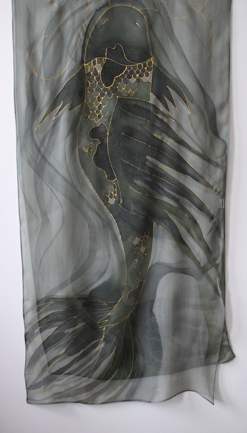 Koi Fish Silk Scarfchiffon Silk Scarfhand Painted | Etsy
