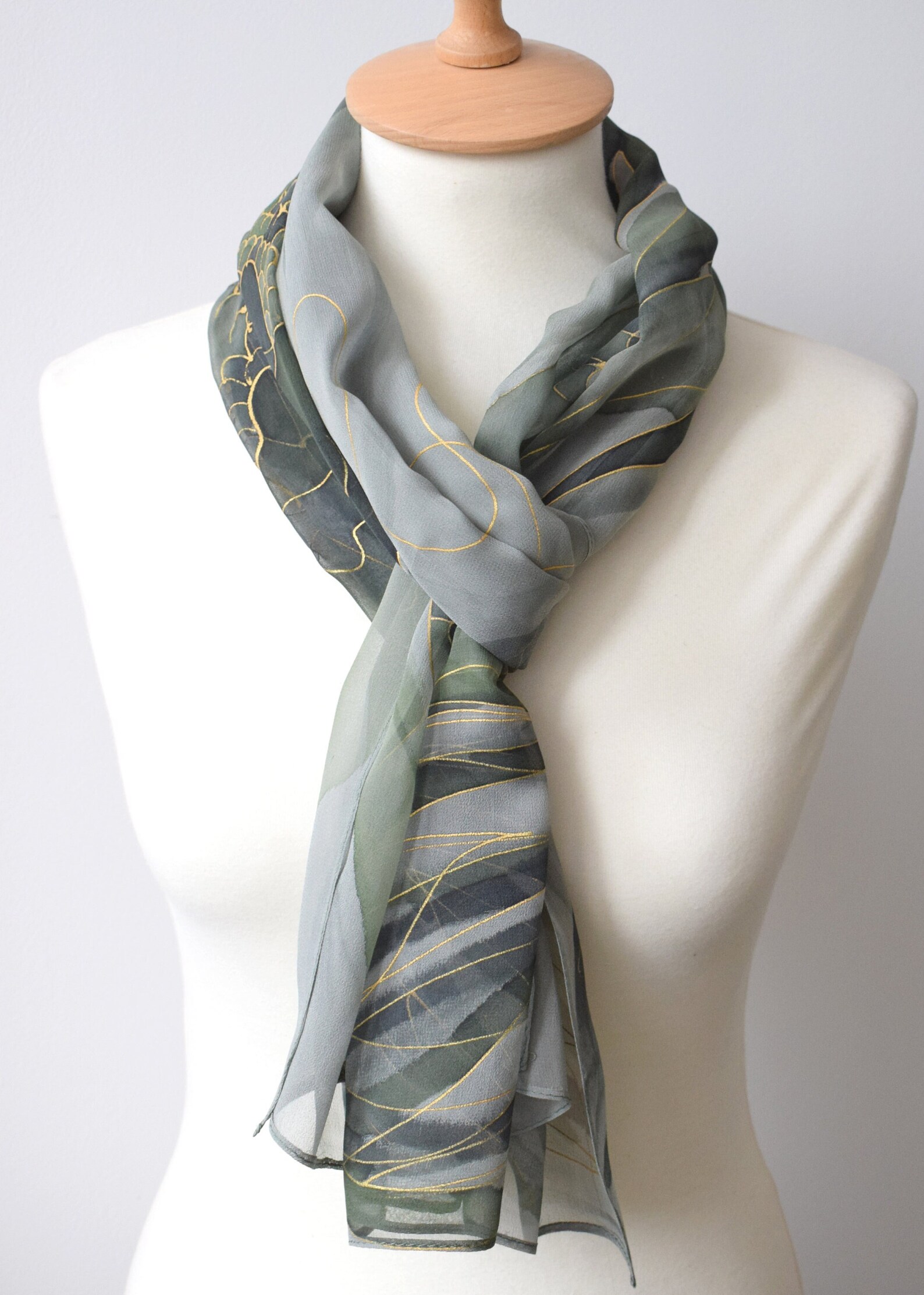 Koi Fish Silk Scarfchiffon Silk Scarfhand Painted | Etsy